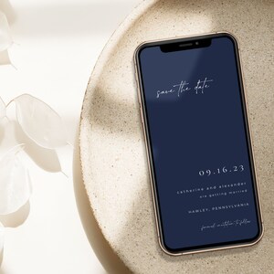 Modern Navy Blue Digital Save the Date Template for Wedding - Etsy