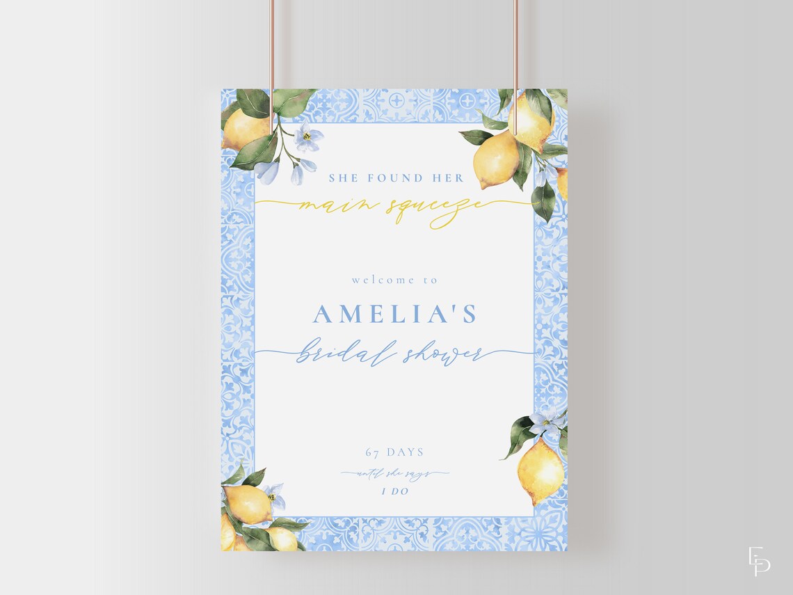 She Found Her Main Squeeze Italian Blue Tiles and Lemon Bridal Shower ...