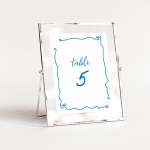Whimsical Hand Drawn Table Number Template for Blue Illustrated Wedding ...