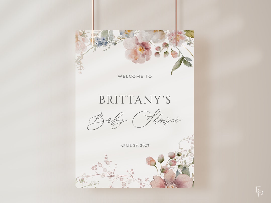 Spring Pastel Wildflower Baby Shower Welcome Sign Template | AVRIL ...