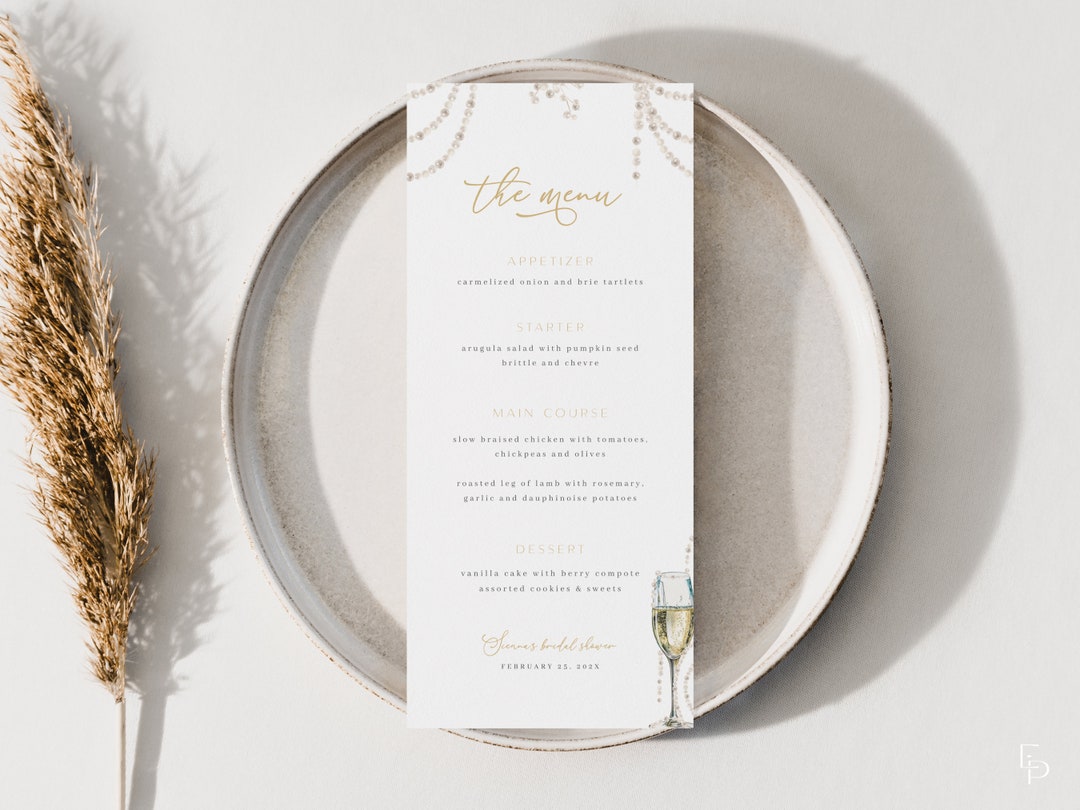 Pearls and Prosecco Bridal Shower Menu Template for Pearls and Prosecco ...