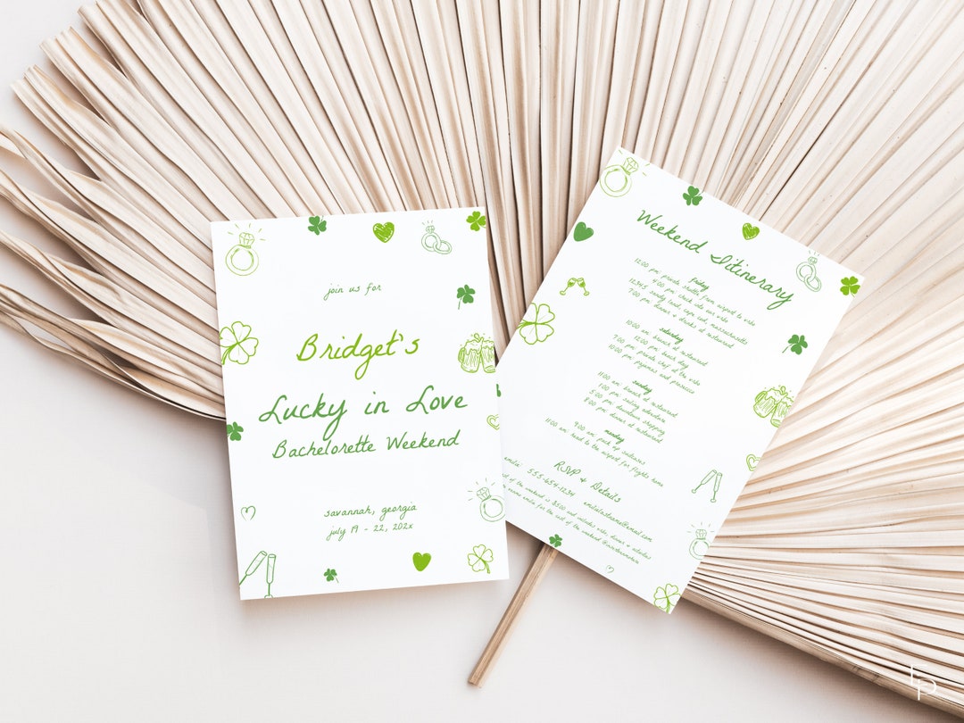 Green Irish Shamrock Lucky in Love Hand Drawn Bachelorette Weekend ...