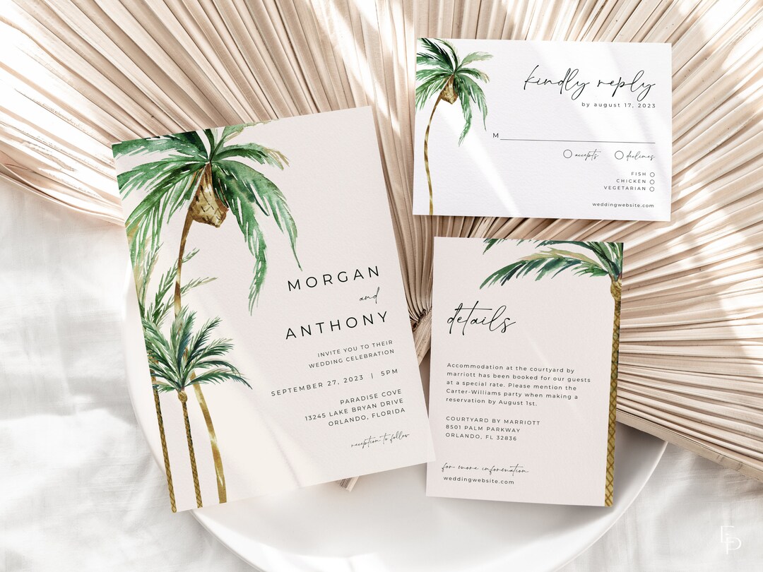 Palm Tree Wedding Invitation Suite Template With Printable 5x7 Invite ...