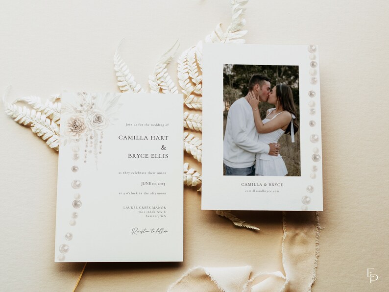 Pearl Wedding Invitation Template | MAREN Collection - Etsy