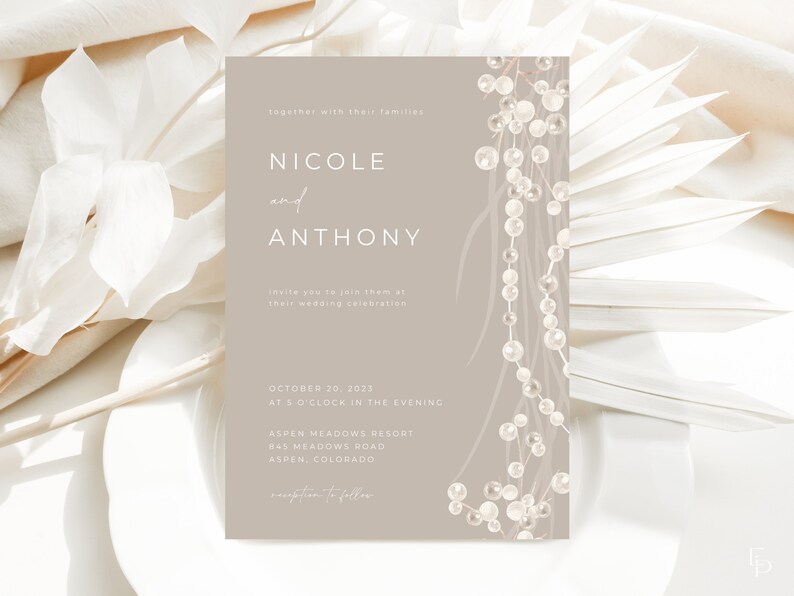 Modern Pearl Wedding Invitation Template With Photo MEGAN - Etsy