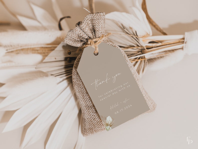 Beige Boho Wedding Favor Tag Template BOHEME Collection - Etsy