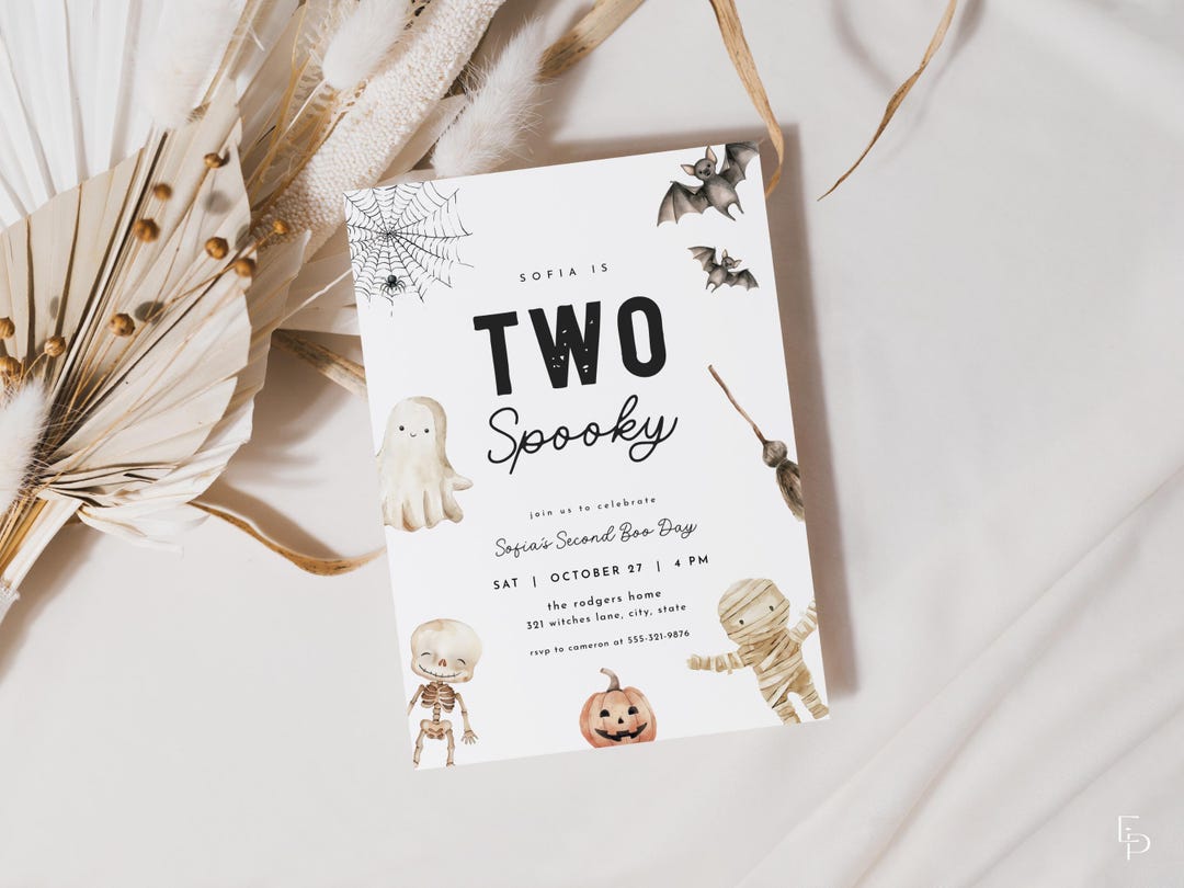 Two Spooky Birthday Invitation Template for Spooky 2nd Birthday Fall ...