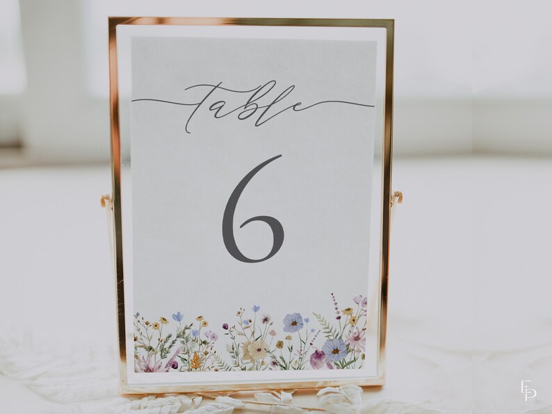 Elegant Wildflower Table Number Template for Wedding FREYA - Etsy