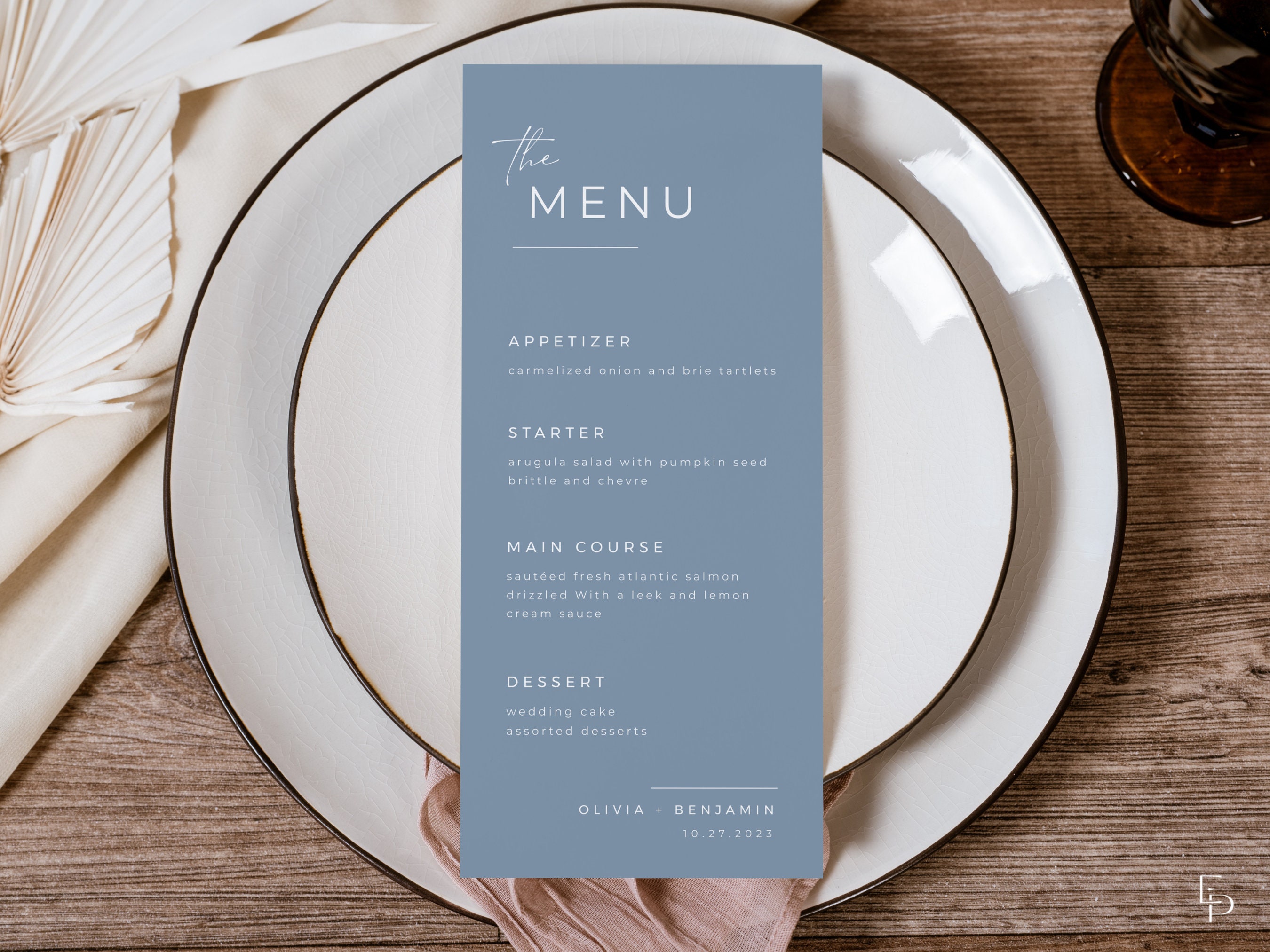 Modern Minimalist Dusty Blue Menu Template for Weddings | NILA ...