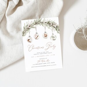 Christmas Ornament Party Invitation Template for Neutral Boho Garland ...