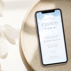 The Bride is on Cloud Nine Digital Bachelorette Weekend Invite Template | NEPHELE Collection - Etsy