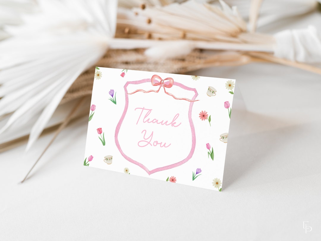 Whimsical Spring Flower Thank You Card Template for Garden Tea Party ...