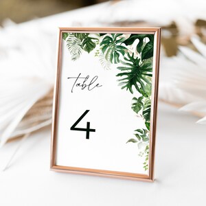 Modern Tropical Monstera Table Number Template for Wedding | CALYPSO ...