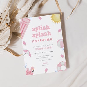 Pink Splish Splash Baby Shower Invitation Bundle Template for Summer ...