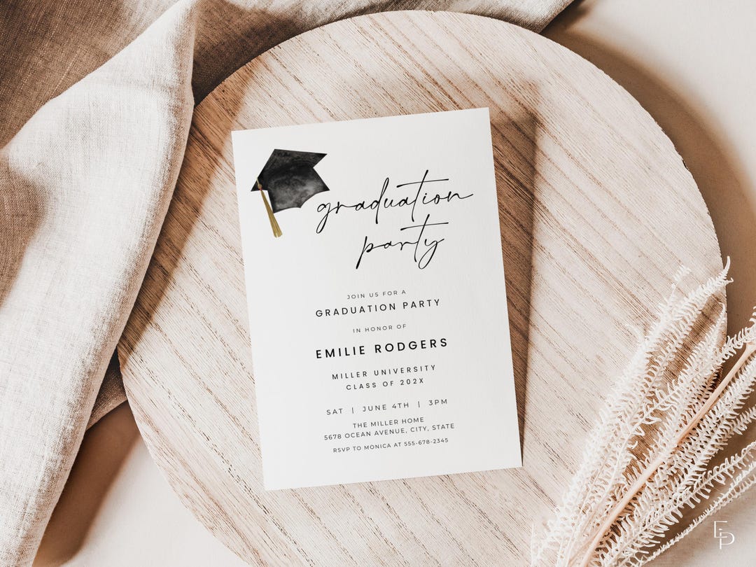 Modern Graduation Party Invitation Template for Simple Graduation Cap ...