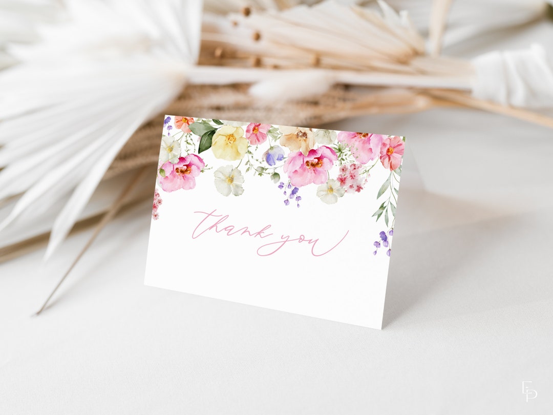 Colorful Floral Thank You Card Template for Bright Summer Flower Bridal ...