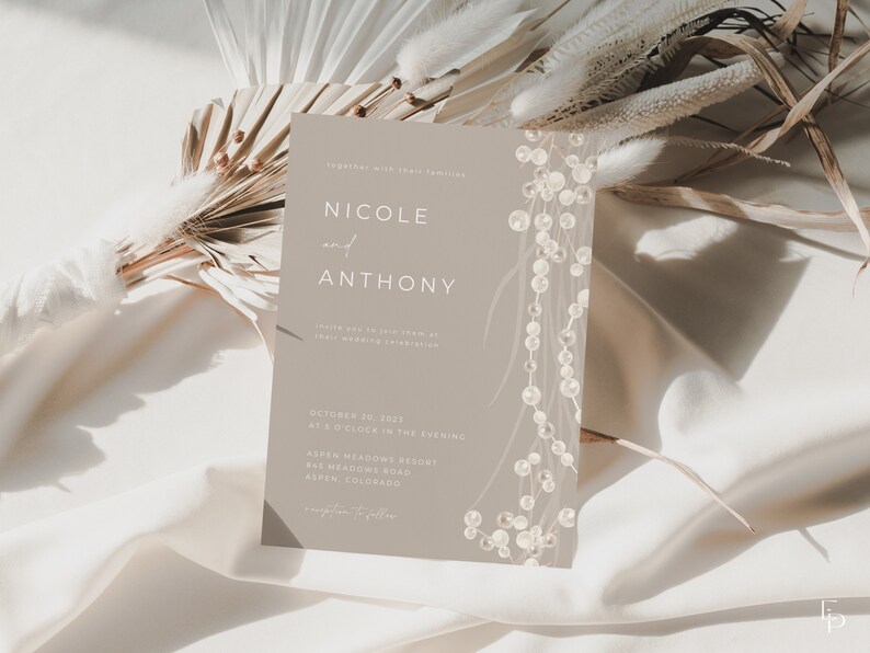 Modern Pearl Wedding Invitation Template With Photo | MEGAN Collection ...