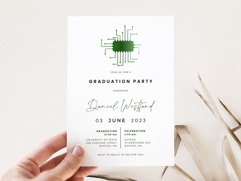Modern Electrical Engineer School Graduation Party Invitation Template ...