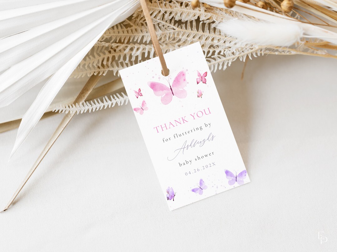 Girl Butterfly Baby Shower Favor Tag Template | APONI Collection - Etsy