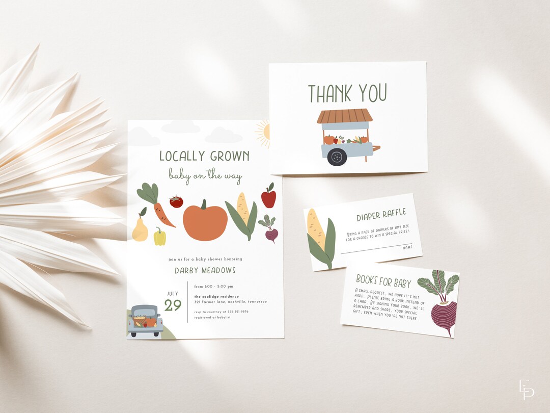 Locally Grown Baby Shower Invitation Bundle Template Editable Farmer's ...