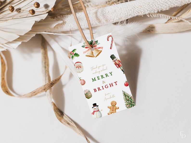 Editable Christmas Teacher Gift Tag Printable Template School Merry ...