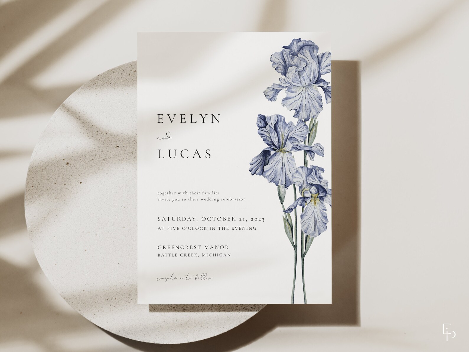 Purple Flower Iris Wedding Invitation Template With Photo - Etsy