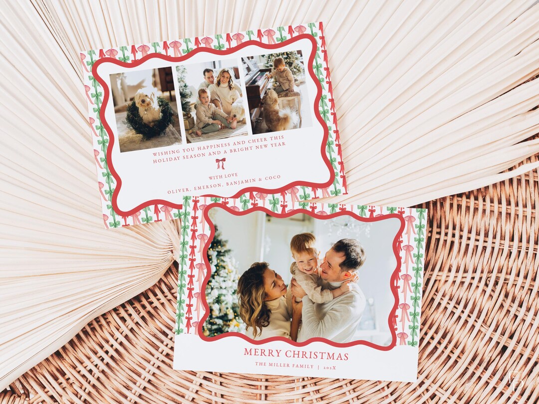 Coquette Christmas Bow Photo Holiday Card Template for Landscape ...