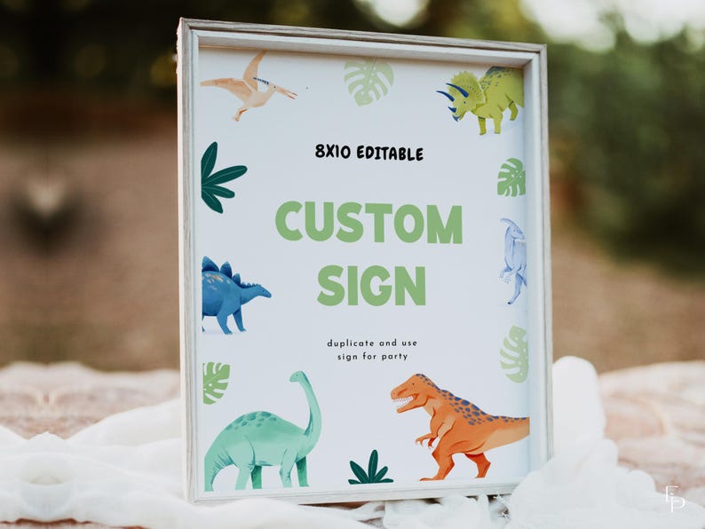 Dinosaur Birthday Custom Sign Template for Colorful Jurassic Dino Party ...