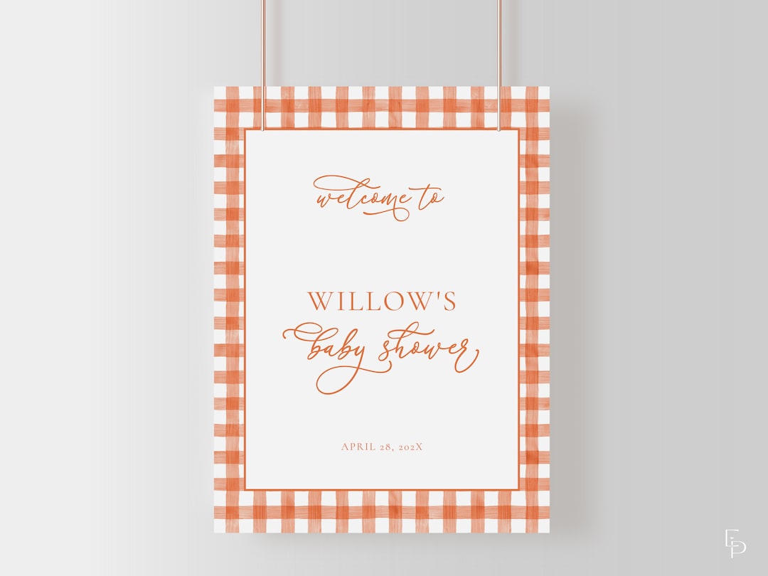 Orange Gingham Baby Shower Welcome Sign Template for Fall Classic ...