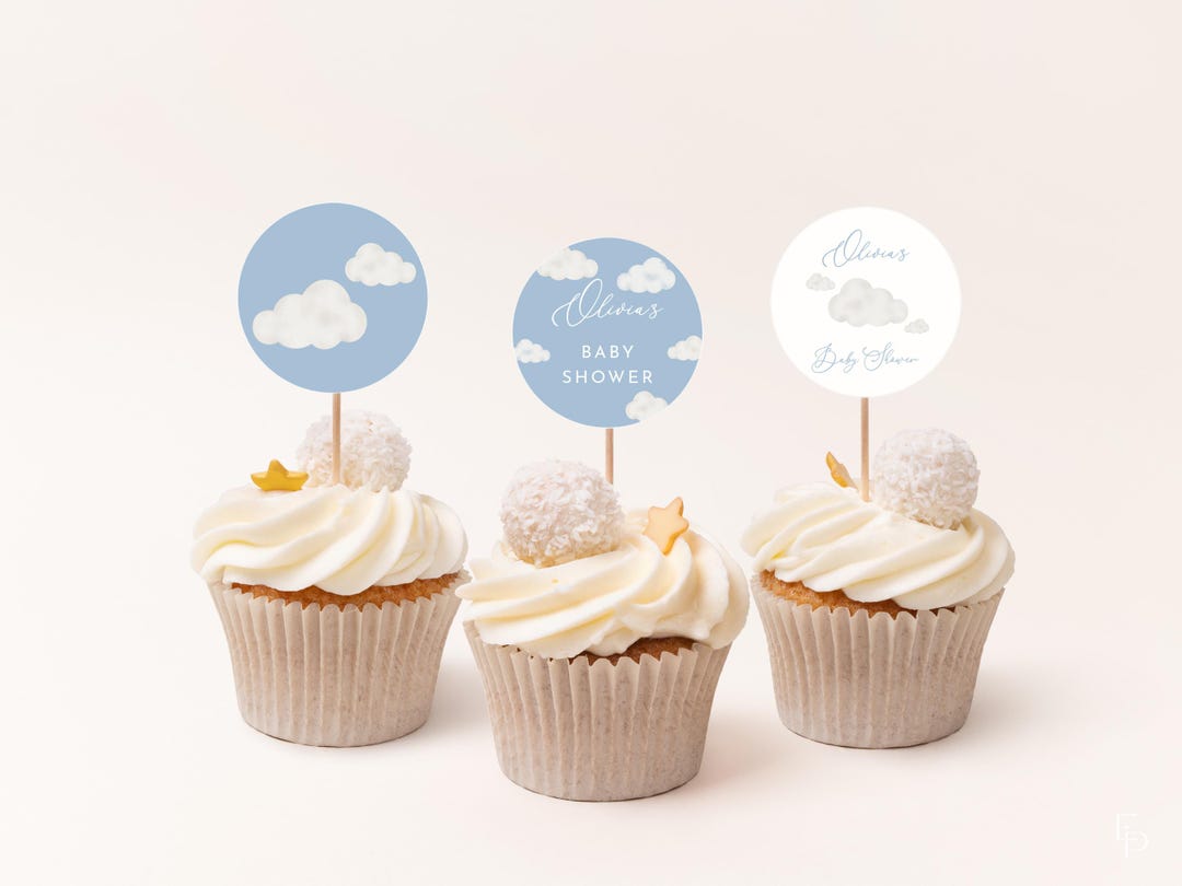 Modern Blue Cloud Cupcake Topper Template for Blue on Cloud Nine Baby ...