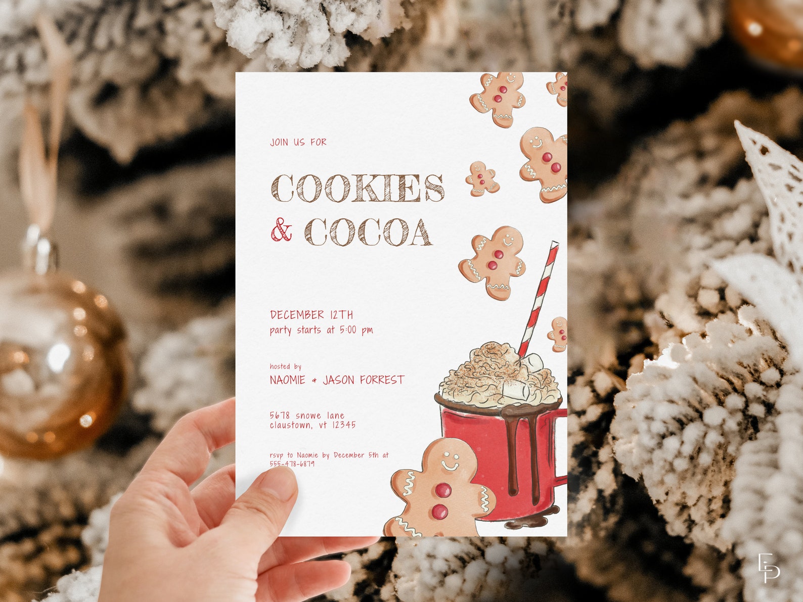 Holiday Christmas Party Cookies and Cocoa Invitation Template - Etsy