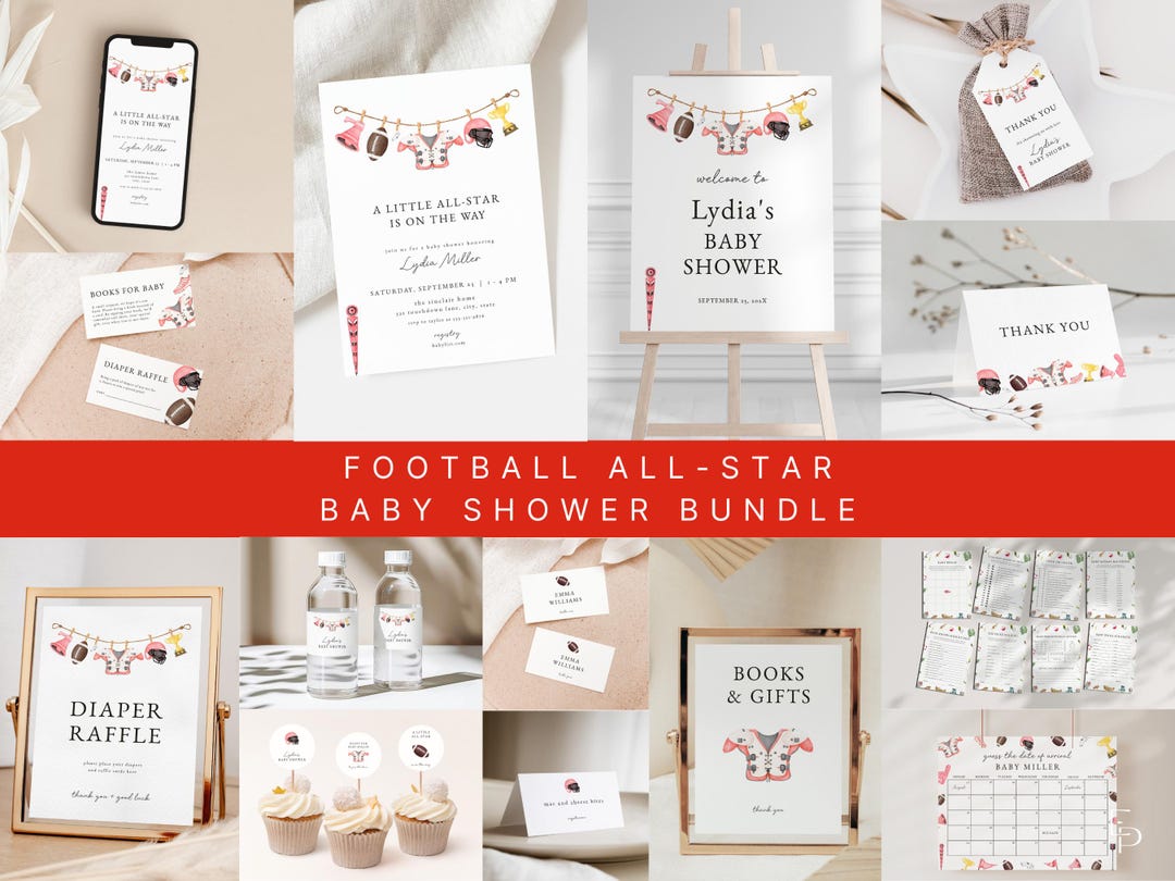 Football Baby Shower Invitation Bundle Template : Invite, Signs, Games ...