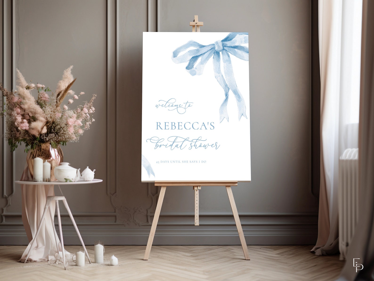 Blue Bow Bridal Shower Welcome Sign Template for Something Blue Ribbon ...
