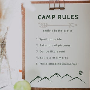 Camp Bachelorette Party Camp Rules Sign Template | BROOKE Collection - Etsy