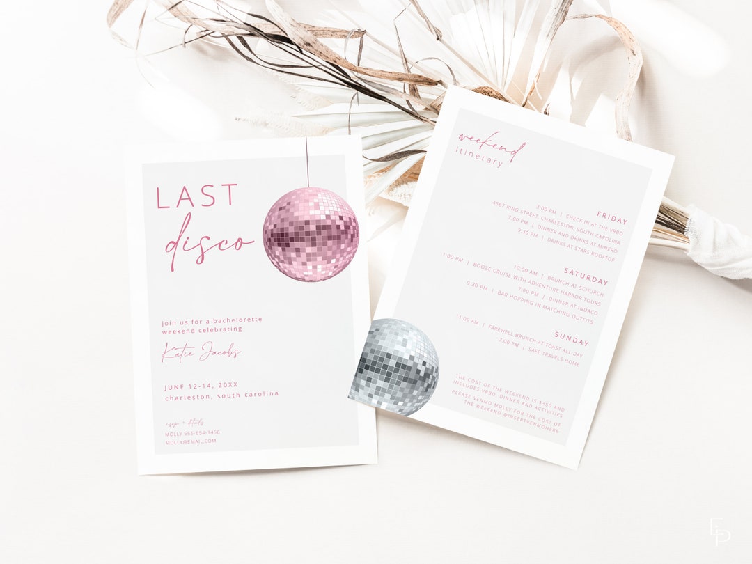 Last Disco Bachelorette Weekend Invite Template | NICOLE Collection - Etsy