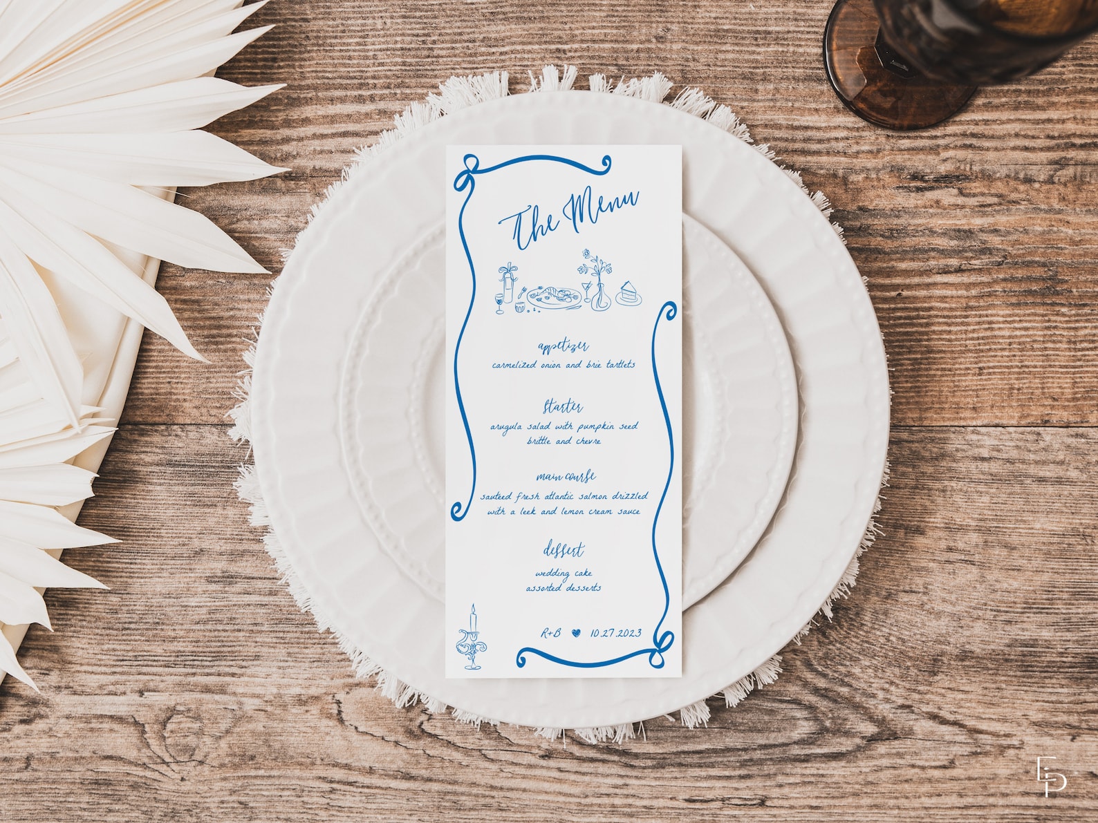 Whimsical Hand Drawn Menu Template for Blue Illustrated Wedding ...