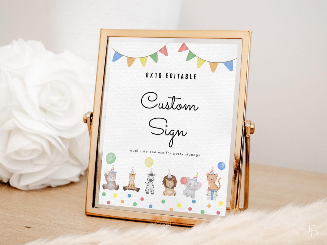Party Animals Birthday Custom Sign Template for Party Animals Zoo ...