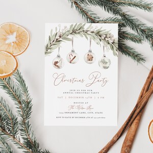Christmas Ornament Party Invitation Template for Neutral Boho Garland ...