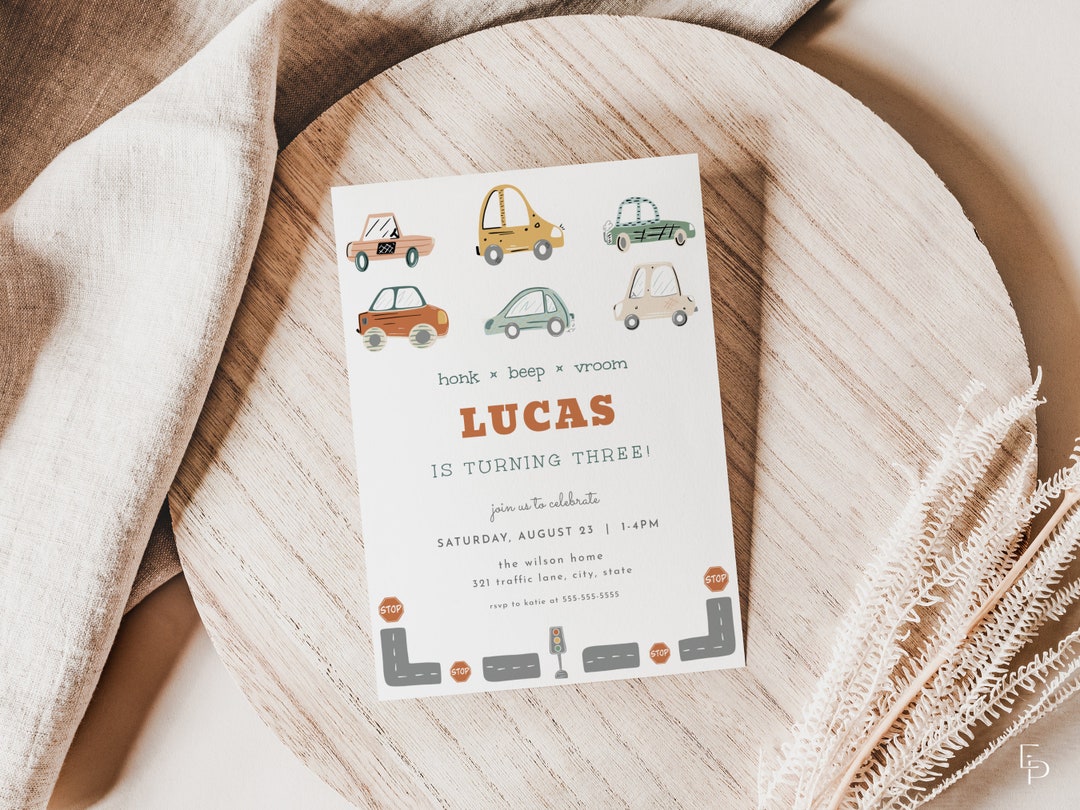 Transportation Birthday Invitation Template for Modern Vehicles & Cars ...