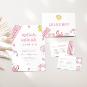 Pink Splish Splash Baby Shower Invitation Bundle Template for Summer ...