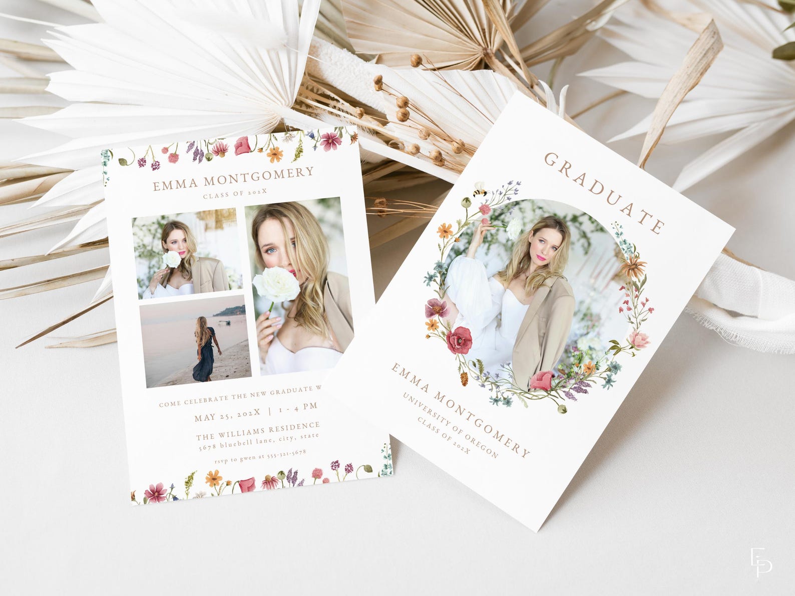 Wildflower Graduation Announcement Card Template for Multiple Photo ...