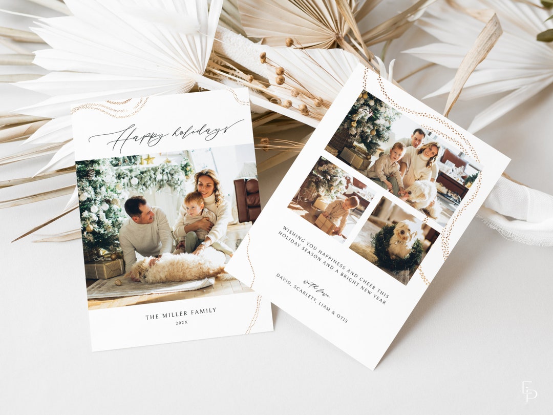 Modern Minimal Photo Holiday Card Template With Gold Accents for Simple ...