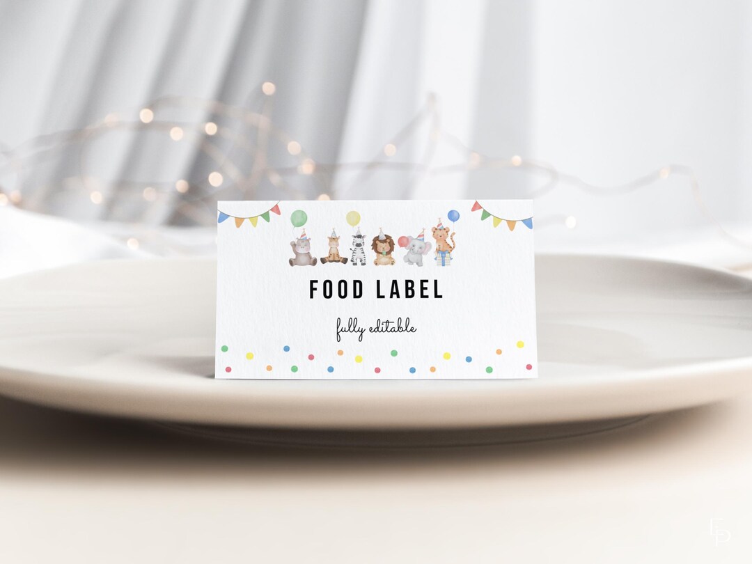 Party Animals Food Label for Kids Party Animals Zoo Safari Birthday ...