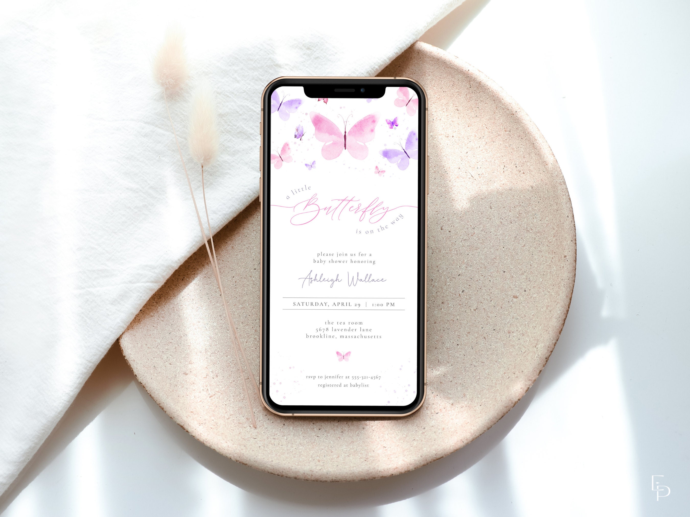 Girl Butterfly Digital Baby Shower Invite Template | APONI Collection ...