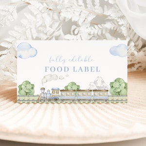 Train Food Label for Kids Blue All Aboard Train Birthday Party Buffet ...