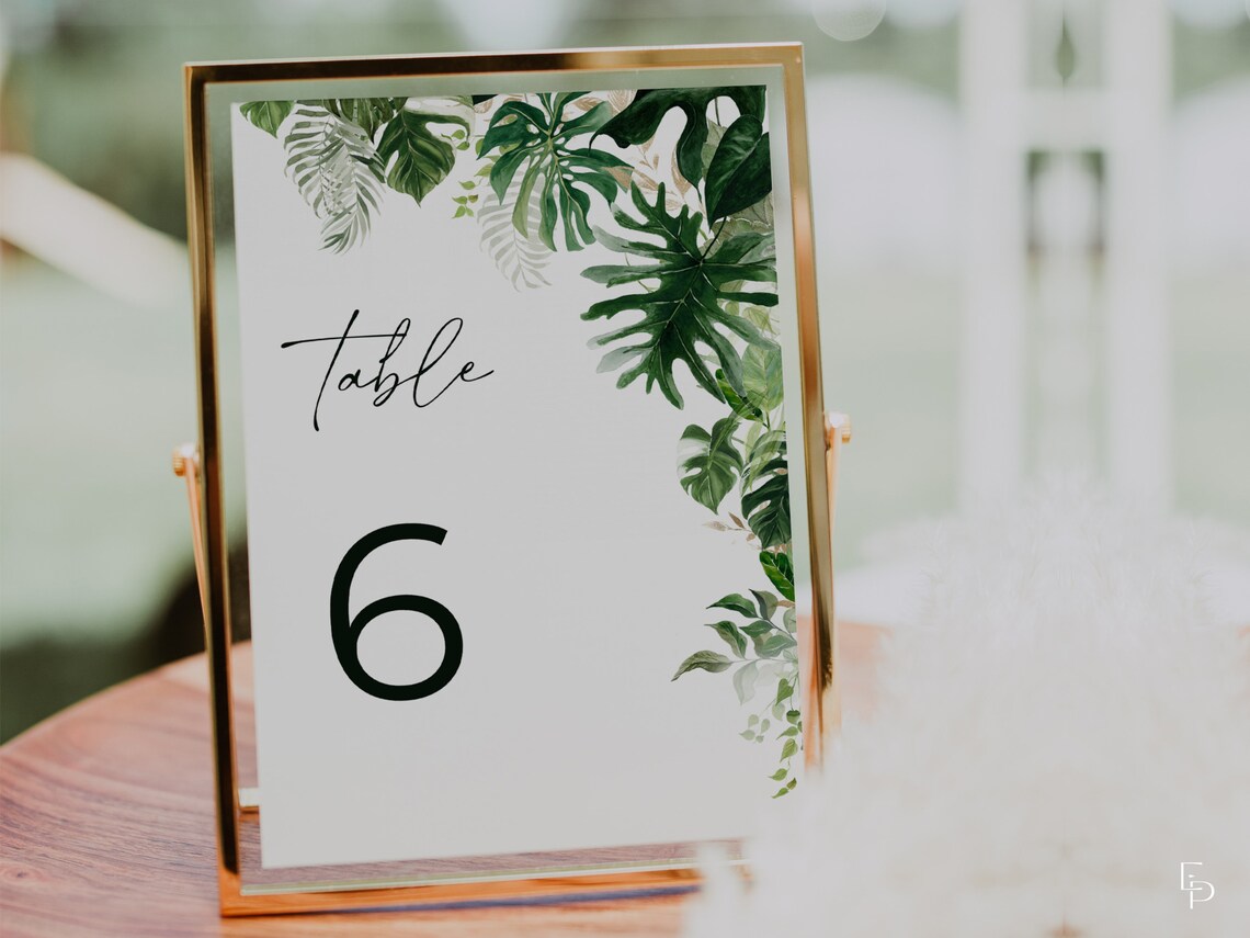 Modern Tropical Monstera Table Number Template for Wedding - Etsy
