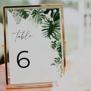 Modern Tropical Monstera Table Number Template for Wedding | CALYPSO ...