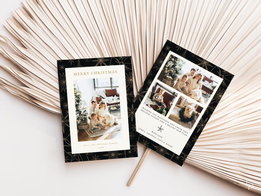 Black Christmas Photo Card Template for Modern Black & Gold Portrait ...