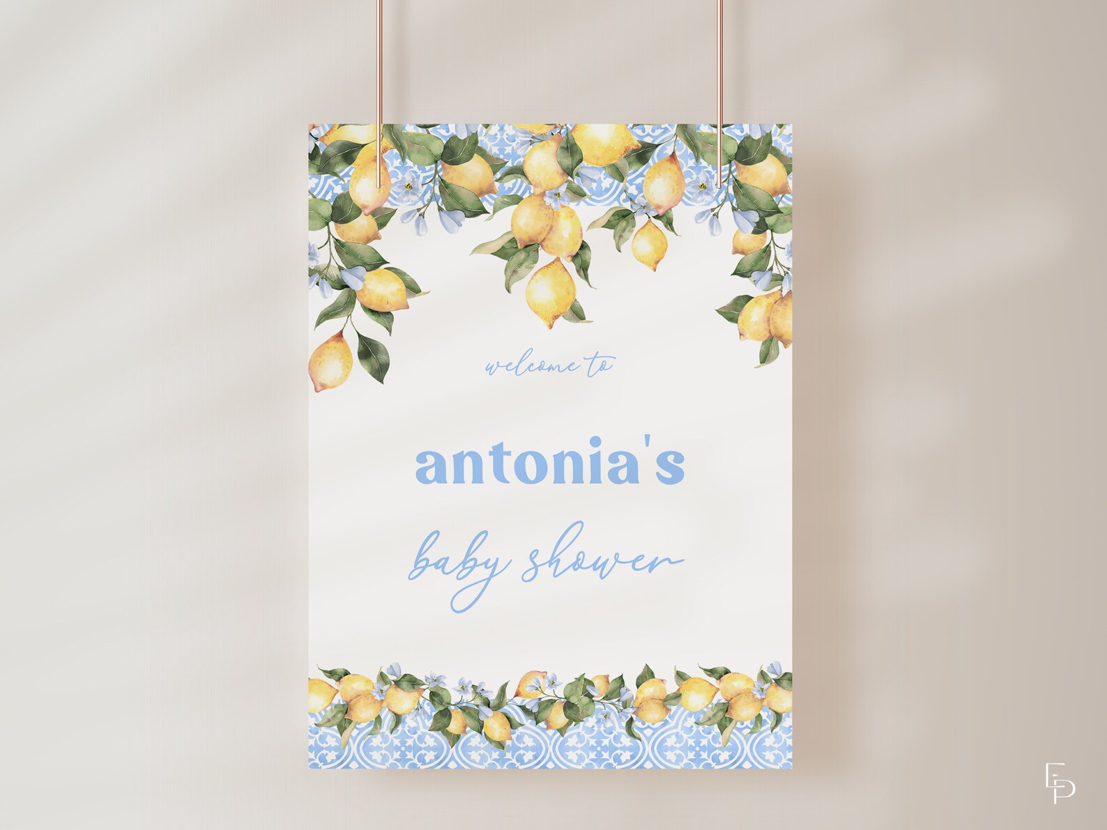 Amalfi Coast Baby Shower Welcome Sign Template for Lemon & Blue Tiles ...