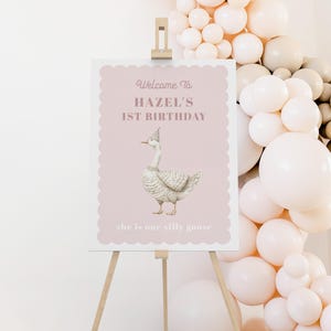 Pink One Silly Goose 1st Birthday Welcome Sign Template for Pink Goose ...